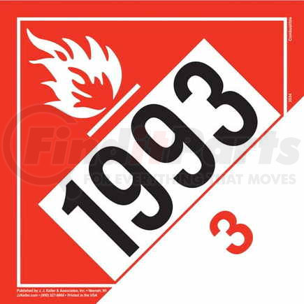45212 by JJ KELLER - 1993 Placard - Class 3 Combustible Liquid - 20 mil ...