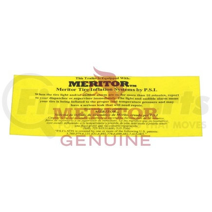 Meritor 3226100 - Meritor Genuine Tire Inflation System - PSI Decal ...