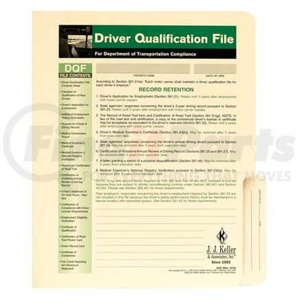1242 by JJ KELLER - Driver Qualification File Packet (Single Copy ...