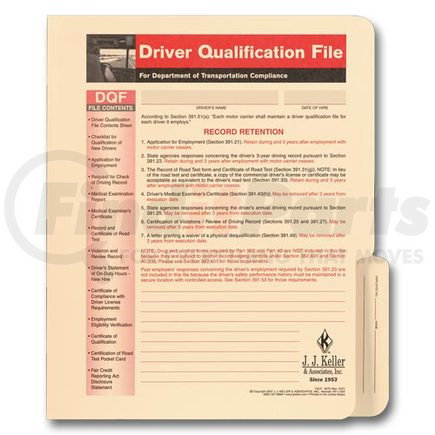 3878 by JJ KELLER - Driver Qualification File Folder - For Snap-Out ...