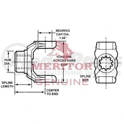 Freightliner TDA-17NYS38-32A3 Inter-Axle Power Divider Input Shaft Yoke ...