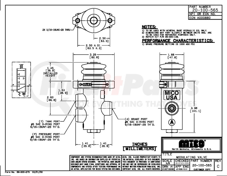 20-100-565 by MICO - VALVE ASSEMBLY (Please allow 7 days for handling ...