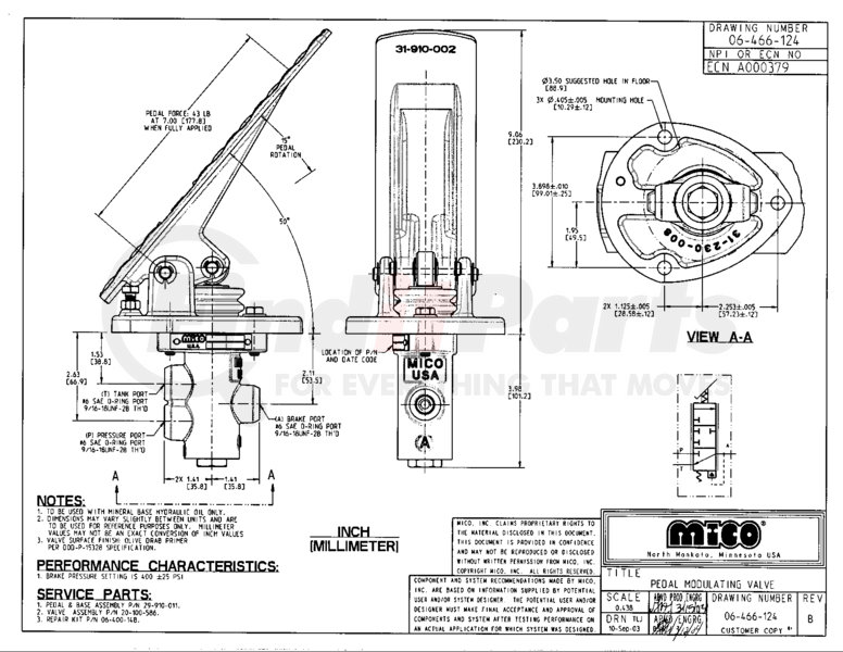 06-466-124 by MICO - PEDAL MODULATING VALVE (Please allow 7 days for ...