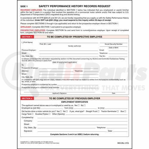9652 by JJ KELLER - Safety Performance History Records Request - Padded ...