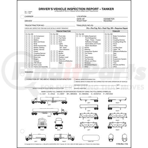 11728 by JJ KELLER - Detailed Driver's Vehicle Inspection Report w ...