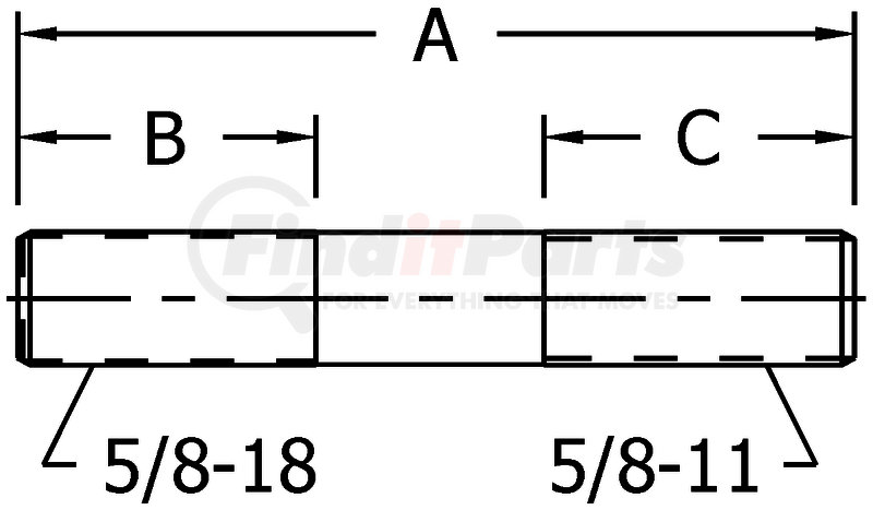 103430 by CONMET - STUD AXLE 5/8"-18UNF 5/8"-11UNC X 3.98"
